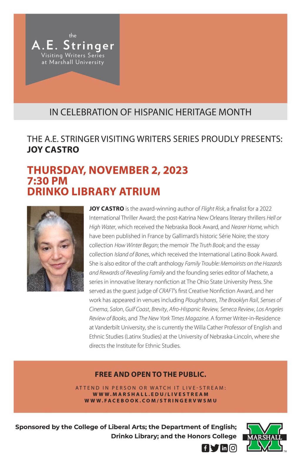 A.E. Stringer Visiting Writers Series: Joy Castro (2023-11-02 19:30:00 ...